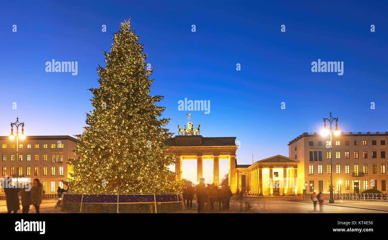 Panoramic image of Brandenburger Gate in Berlin with Christmas tree on ...