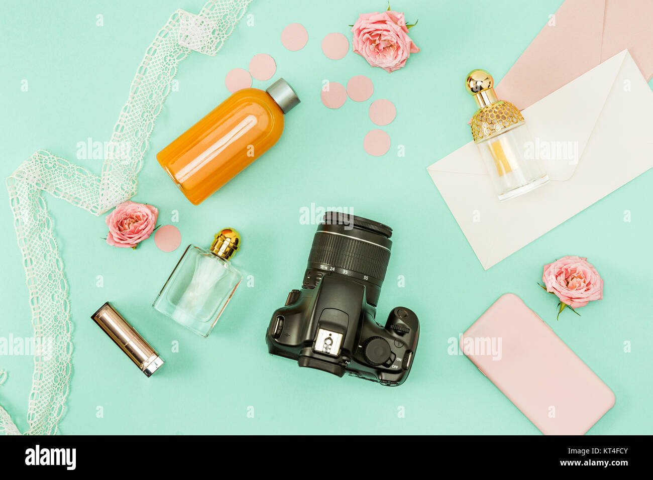 The female personal items on desktop Stock Photo - Alamy