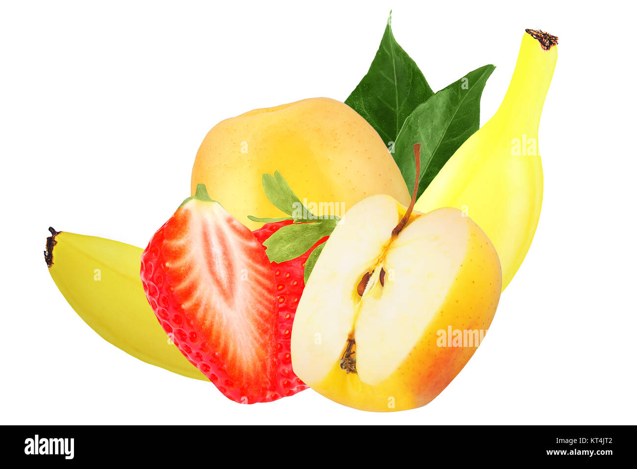 Isolated banana apple and strawberry on white background Stock Photo ...
