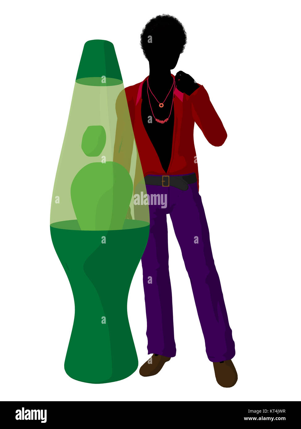 African ameircan disco guy standing by a lava lamp a white background ...