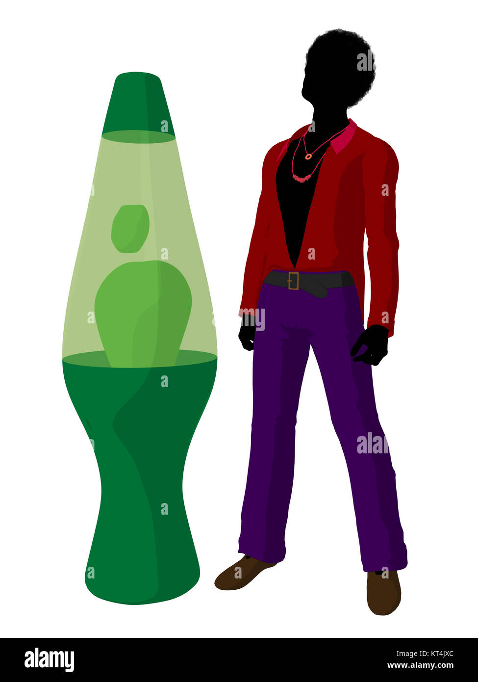 African ameircan disco guy standing by a lava lamp a white background ...