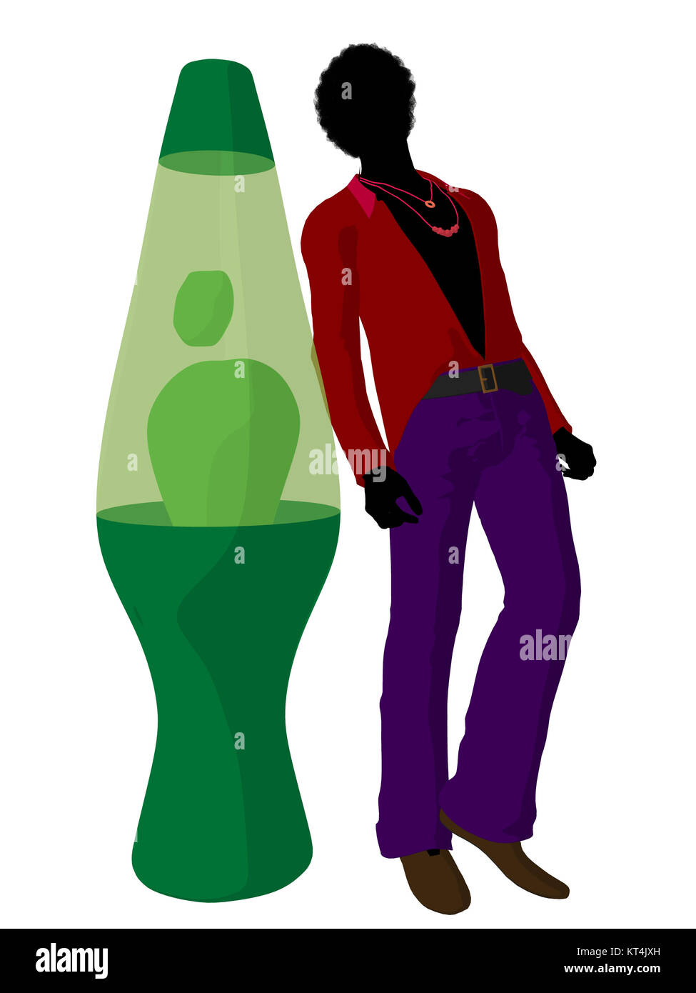 African ameircan disco guy standing by a lava lamp a white background ...