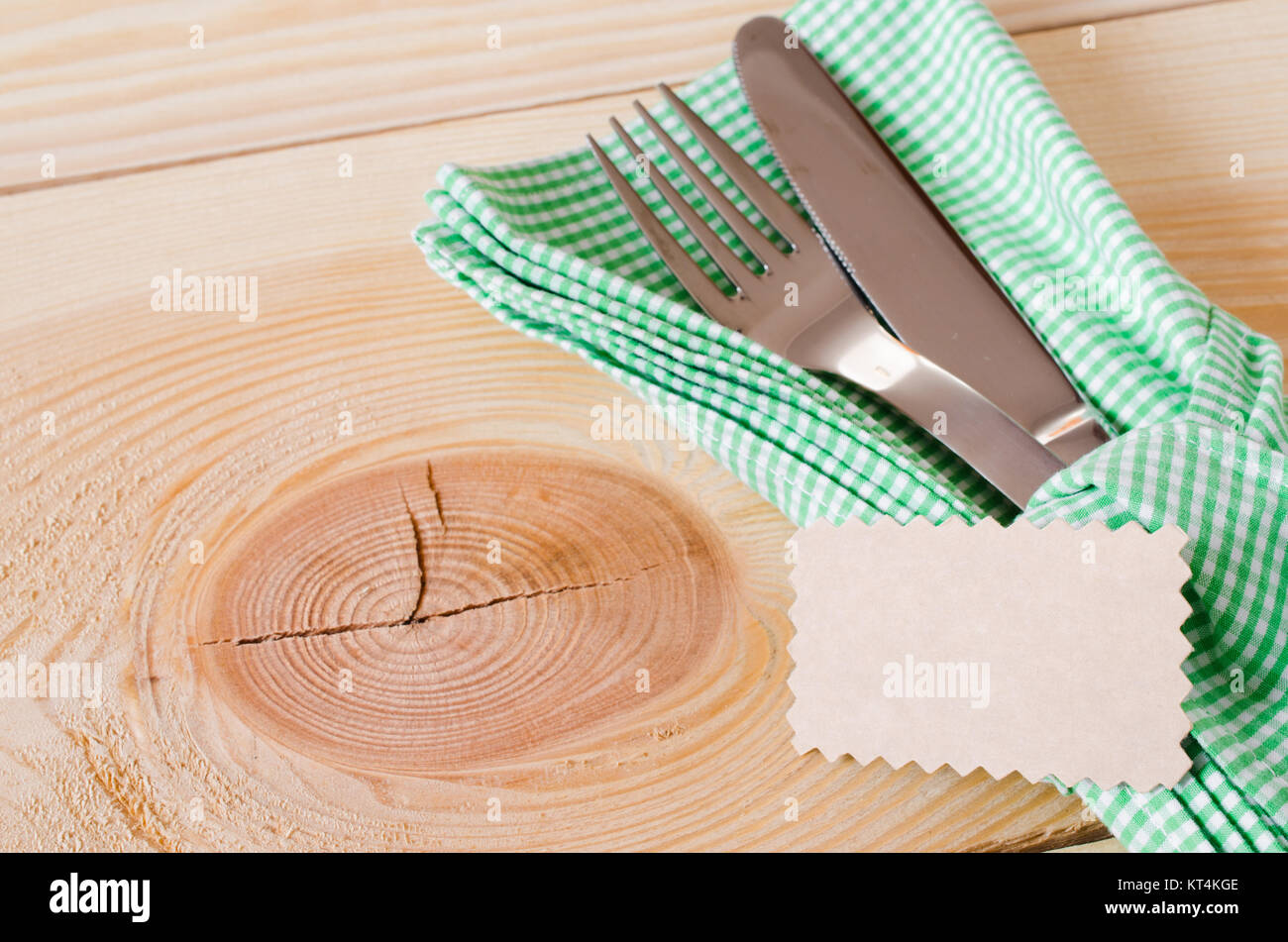 Dining Table Setting. Cutlery with Empty Tag Stock Photo - Alamy