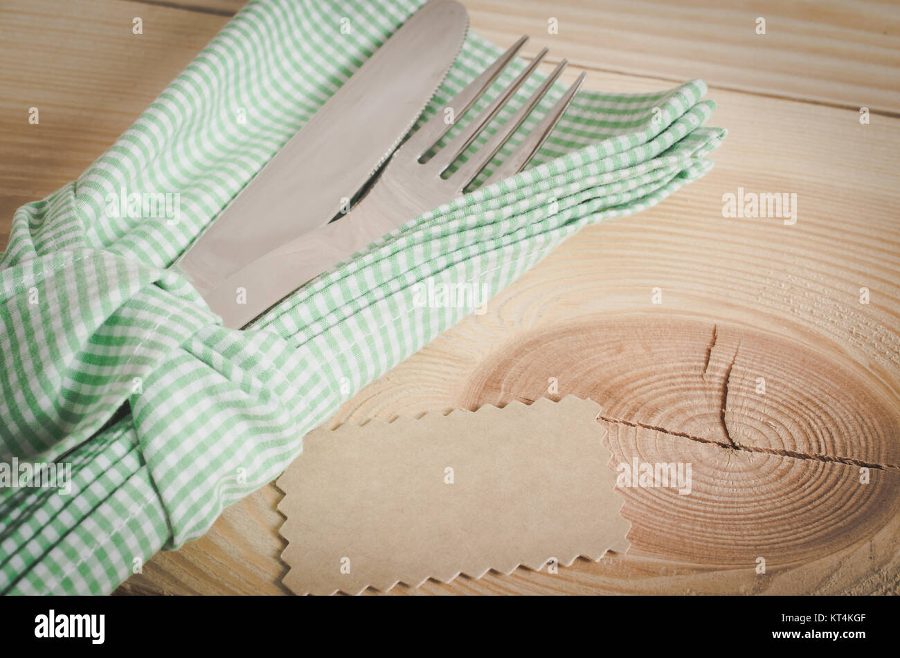 Dining Table Setting. Cutlery with Empty Tag Stock Photo - Alamy