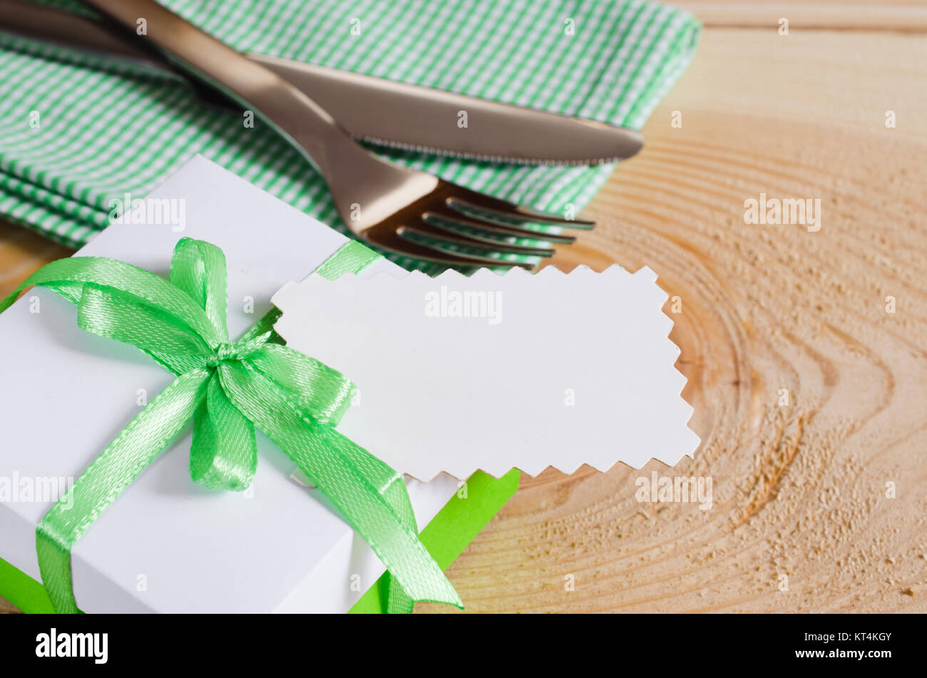 Dining Table Setting. Empty Tag and Present Stock Photo - Alamy