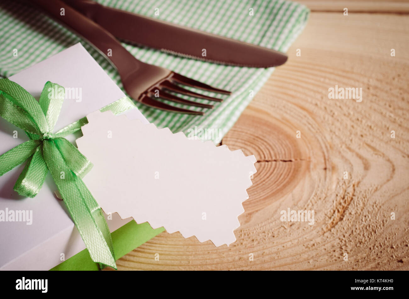 Dining Table Setting. Empty Tag and Present Stock Photo - Alamy