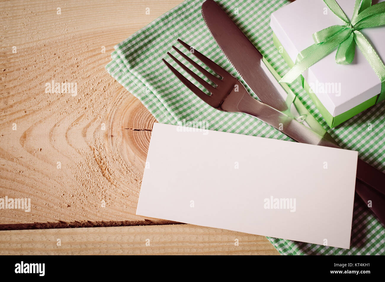 Dining Table Setting. Empty Tag and Present Stock Photo - Alamy