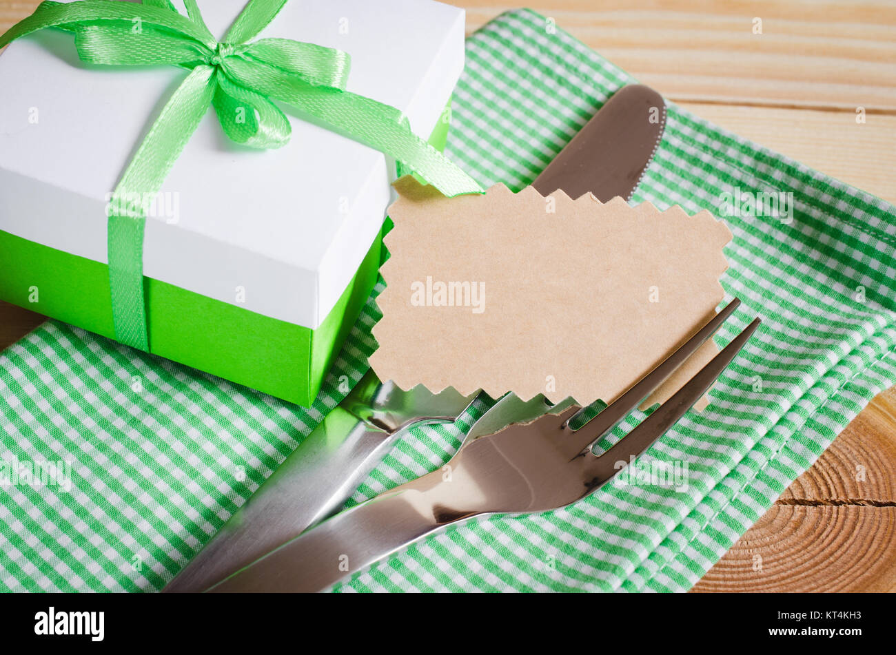 Dining Table Setting. Empty Tag and Present Stock Photo - Alamy