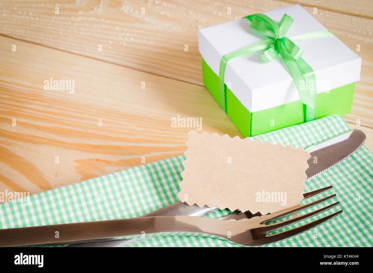 Dining Table Setting. Empty Tag and Present Stock Photo - Alamy