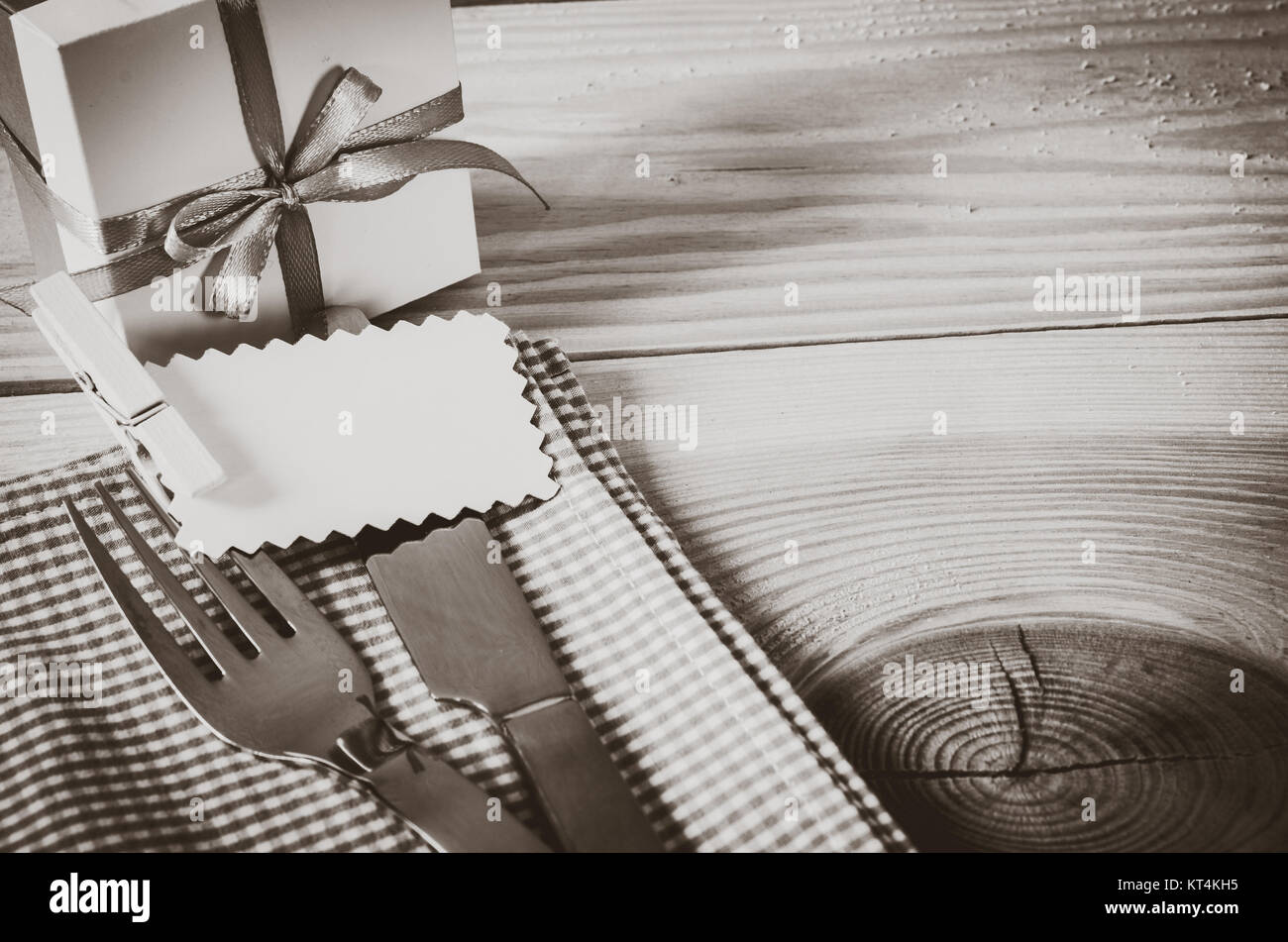 Dining Table Setting. Empty Tag and Present Stock Photo - Alamy