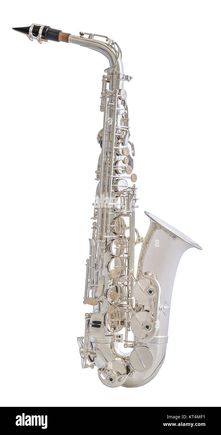 Silver Saxophone Isolated on White Background Stock Photo - Alamy