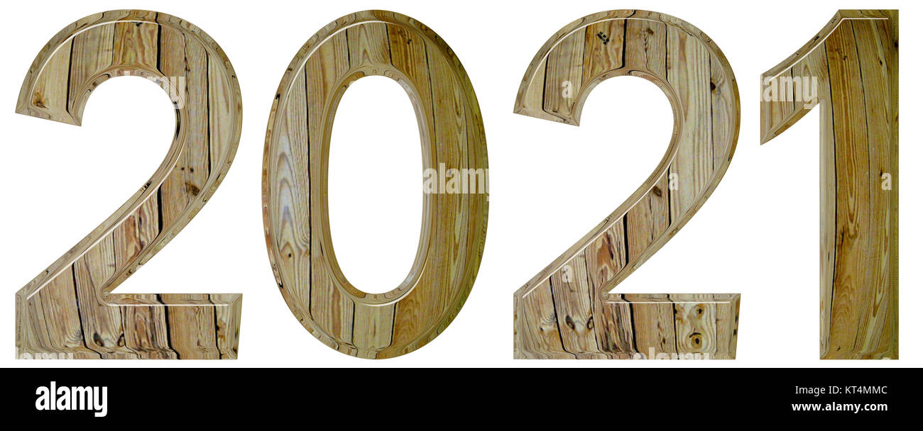 Numeral 2021 with an abstract pattern of a wooden surface, isolated on ...