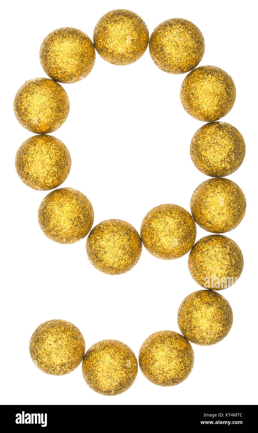 Numeral 9, nine, from decorative balls, isolated on white background ...