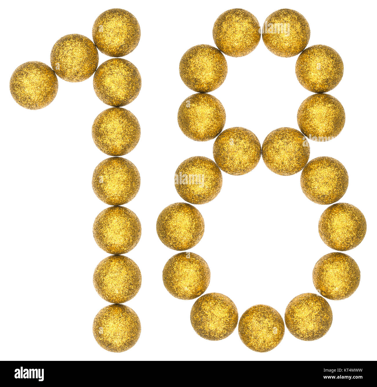 Numeral 18, eighteen, from decorative balls, isolated on white ...