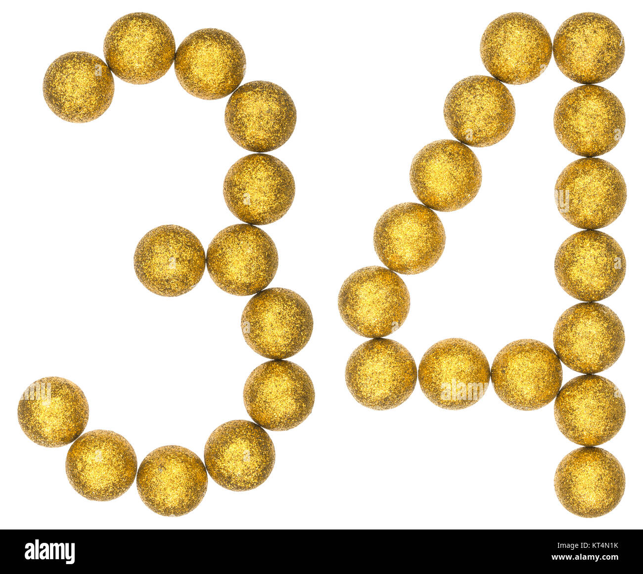 Numeral 34, thirty four, from decorative balls, isolated on white ...