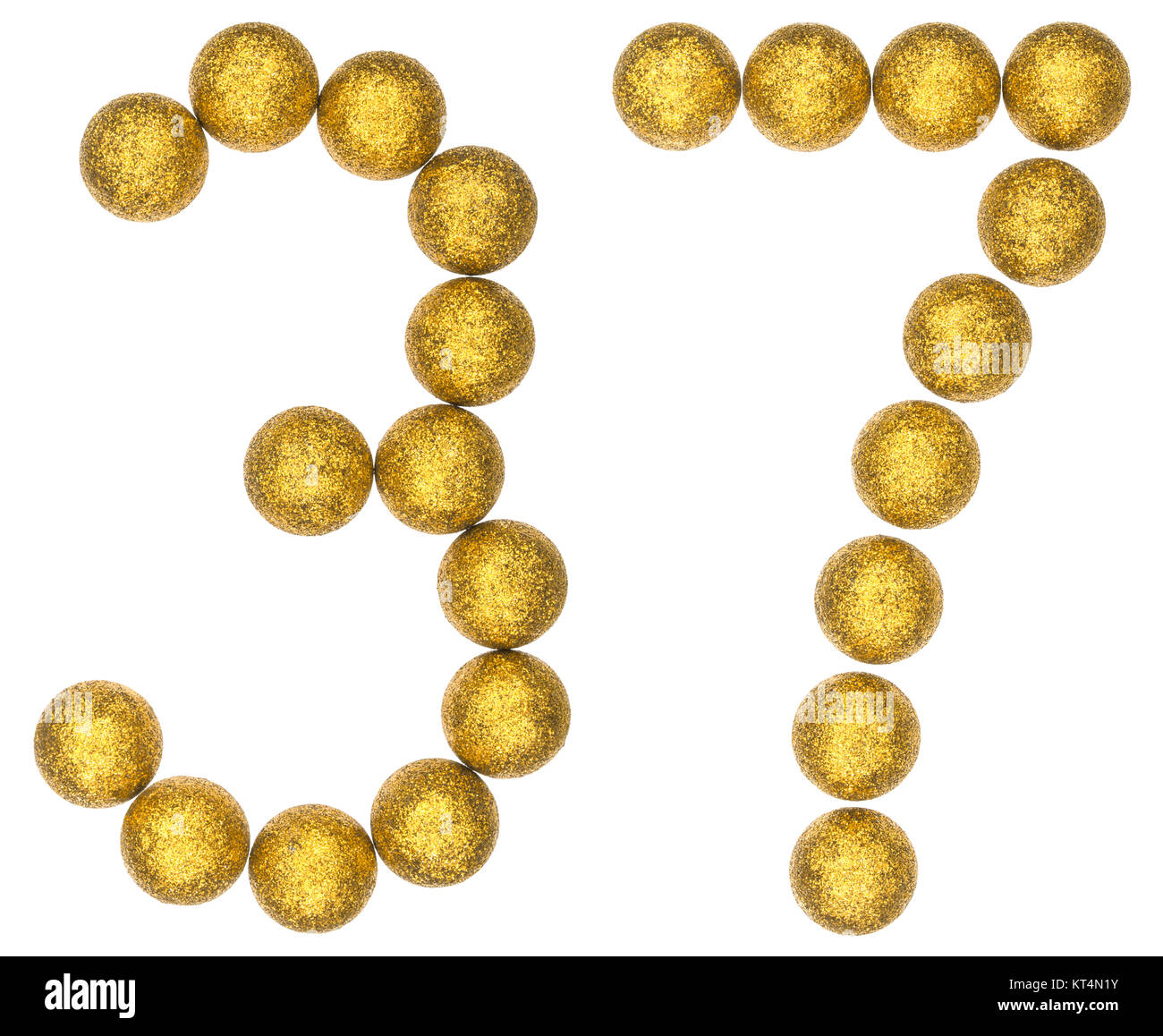 Numeral 37, thirty seven, from decorative balls, isolated on white ...