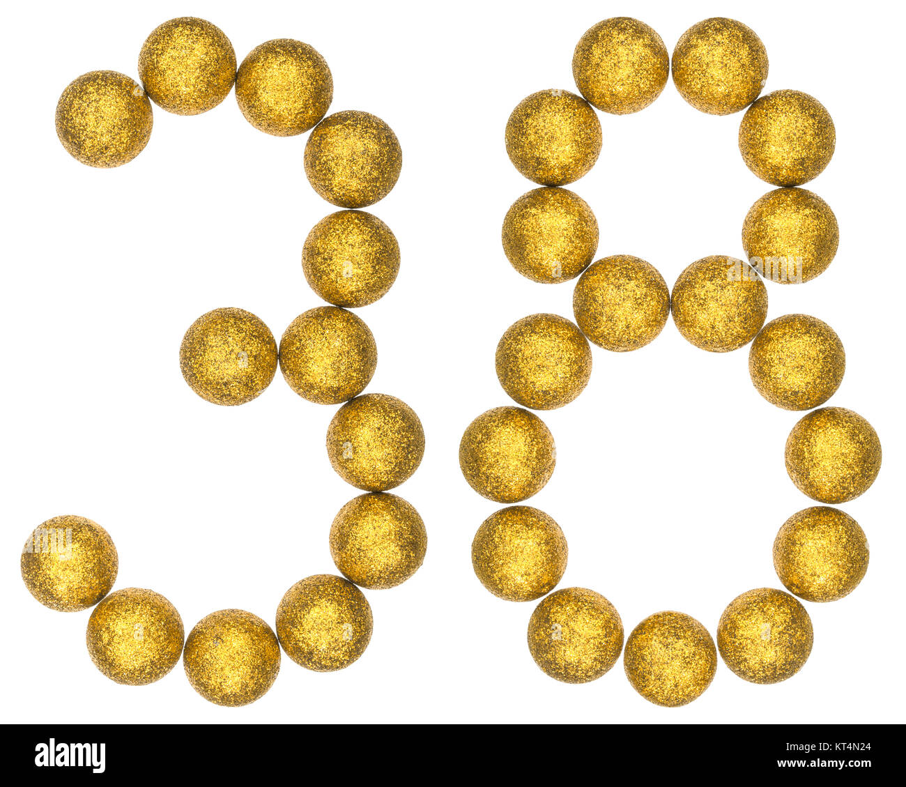 Numeral 38, thirty eight, from decorative balls, isolated on white ...
