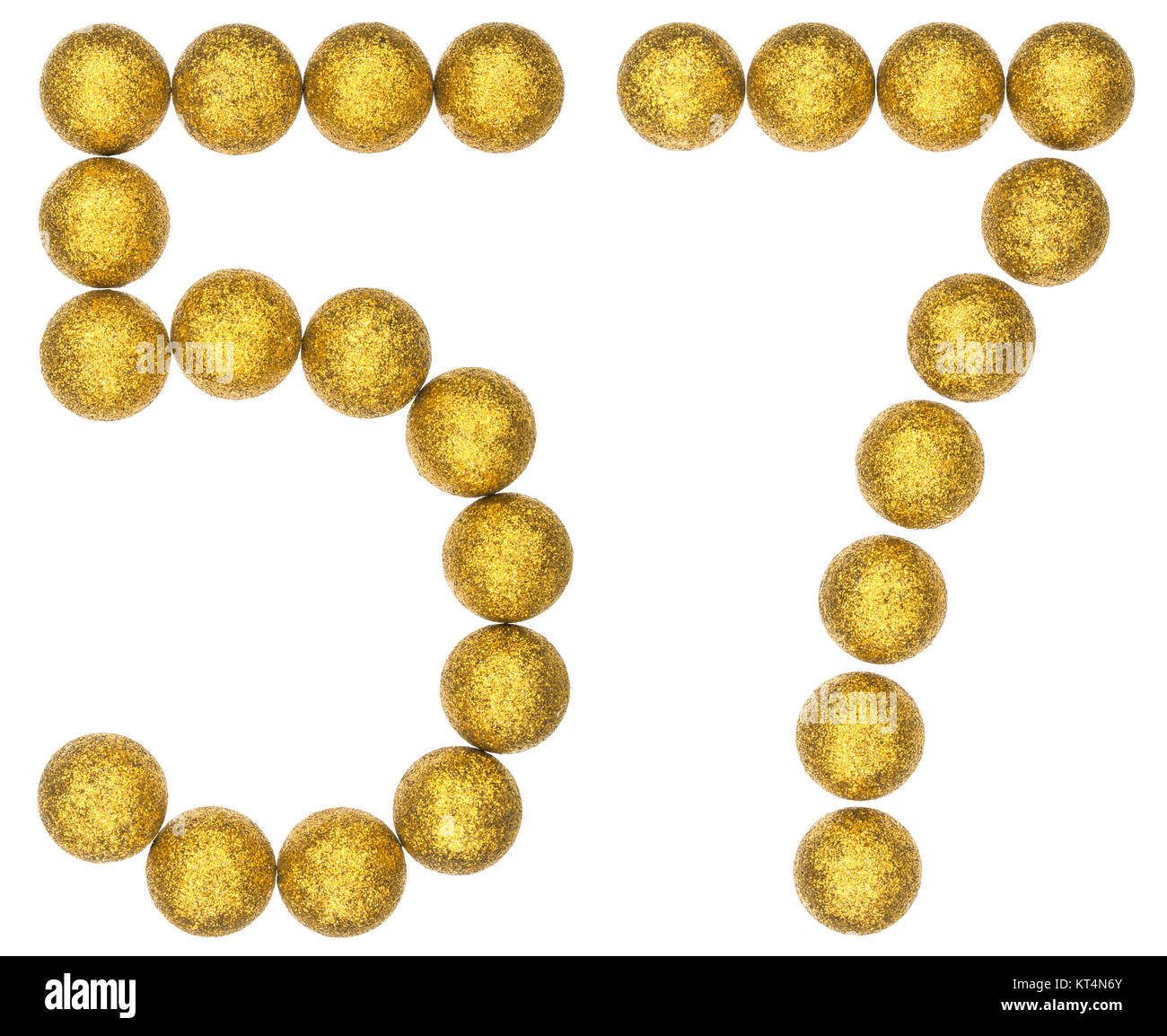 Numeral 57, fifty seven, from decorative balls, isolated on white ...