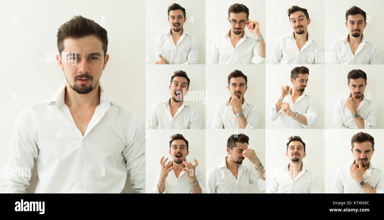 Set of young man's portraits with different emotions Stock Photo - Alamy