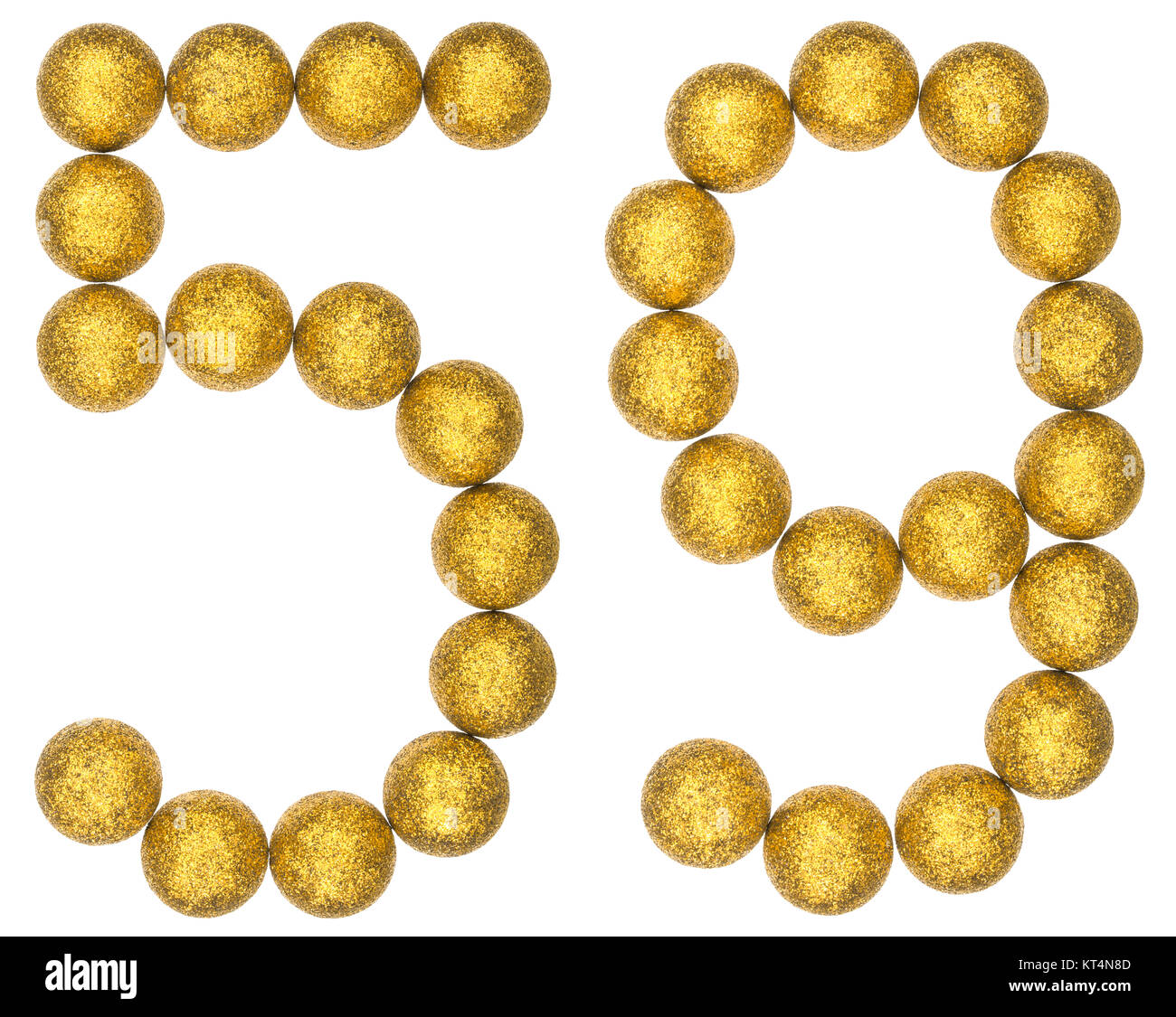 Numeral 59, fifty nine, from decorative balls, isolated on white ...