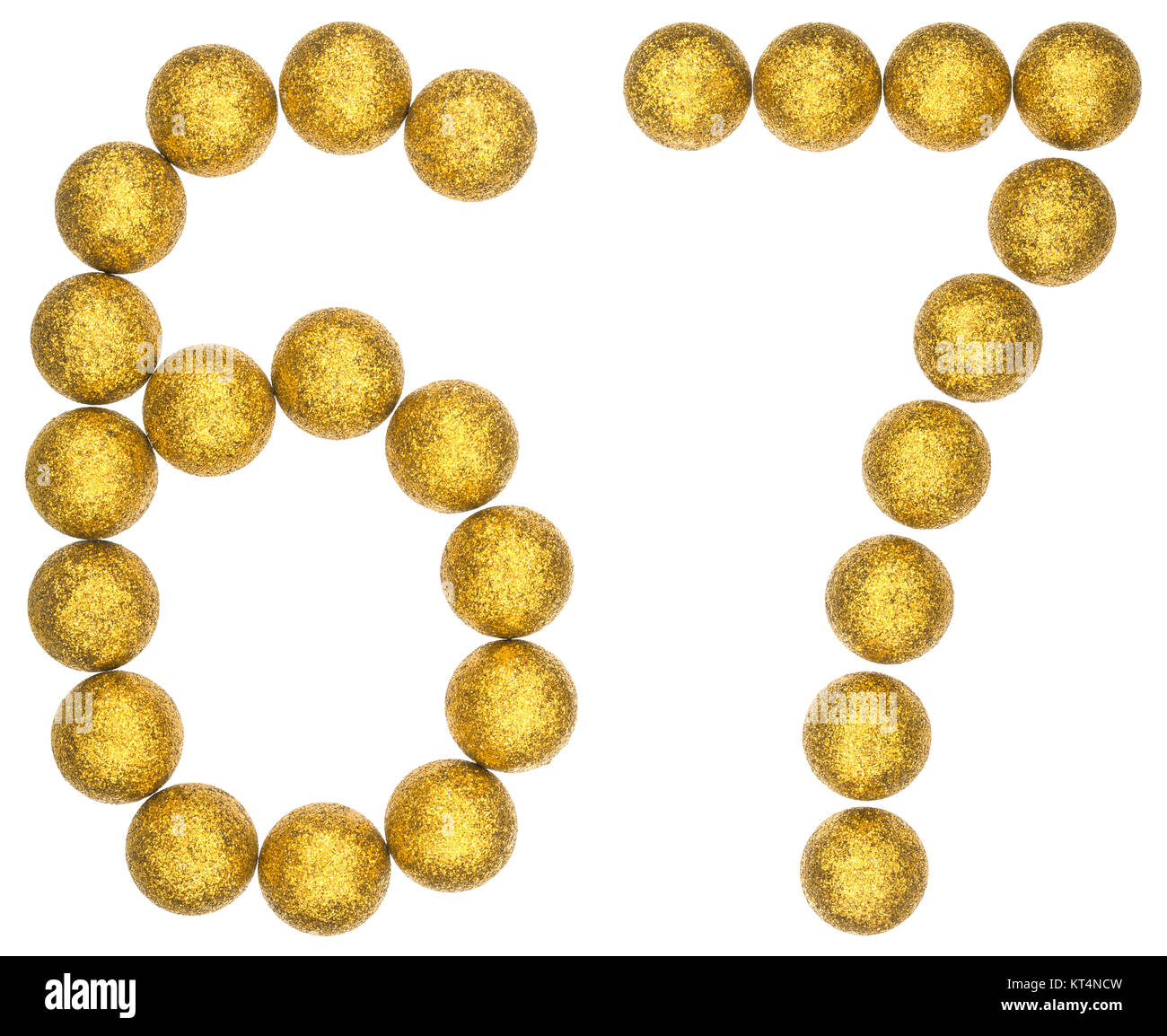 Numeral 67, sixty seven, from decorative balls, isolated on white ...