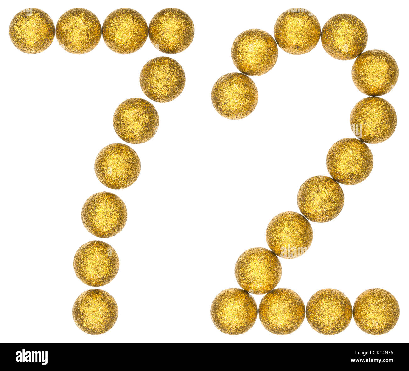 Numeral 72, seventy two, from decorative balls, isolated on white ...