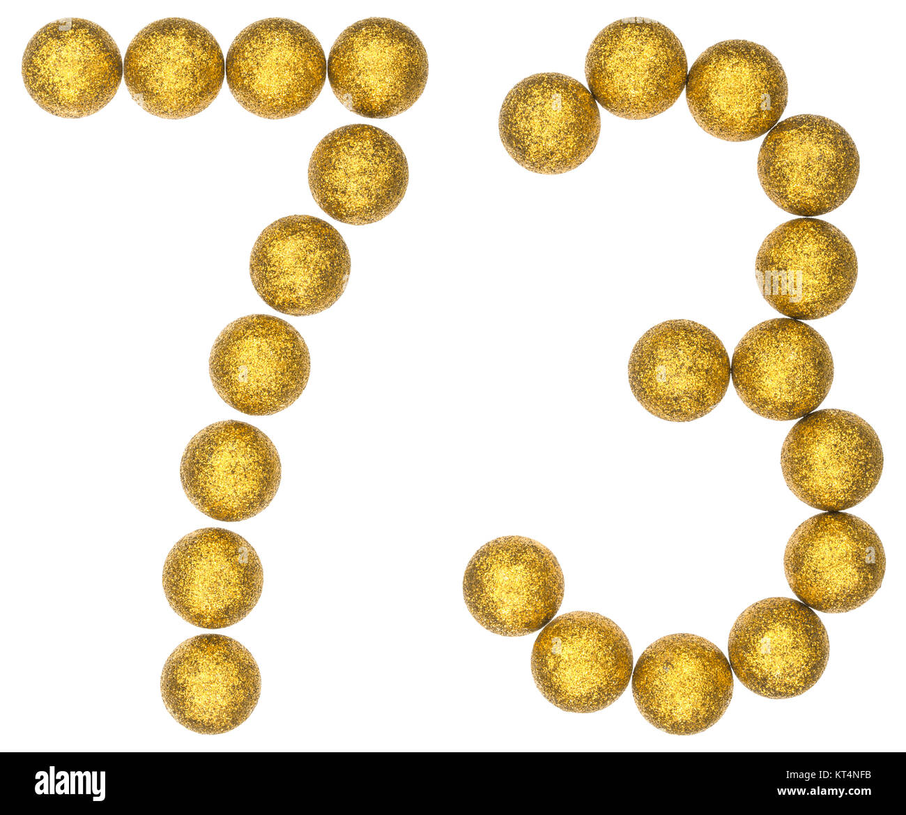 Numeral 73, seventy three, from decorative balls, isolated on white ...