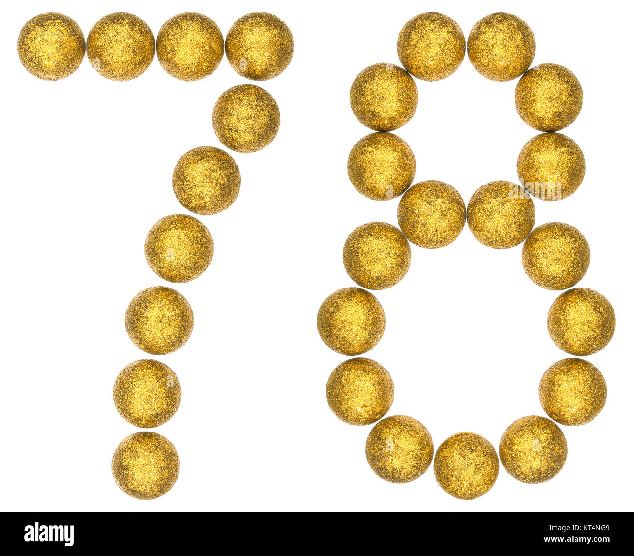 Numeral 78, seventy eight, from decorative balls, isolated on white ...