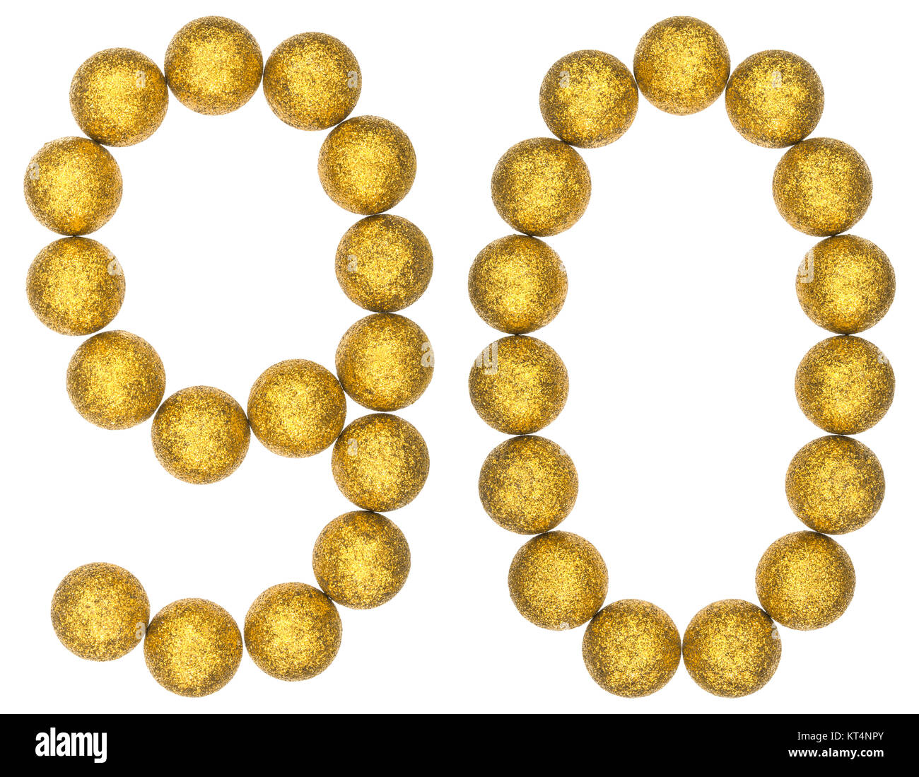 Numeral 90, ninety, from decorative balls, isolated on white background ...