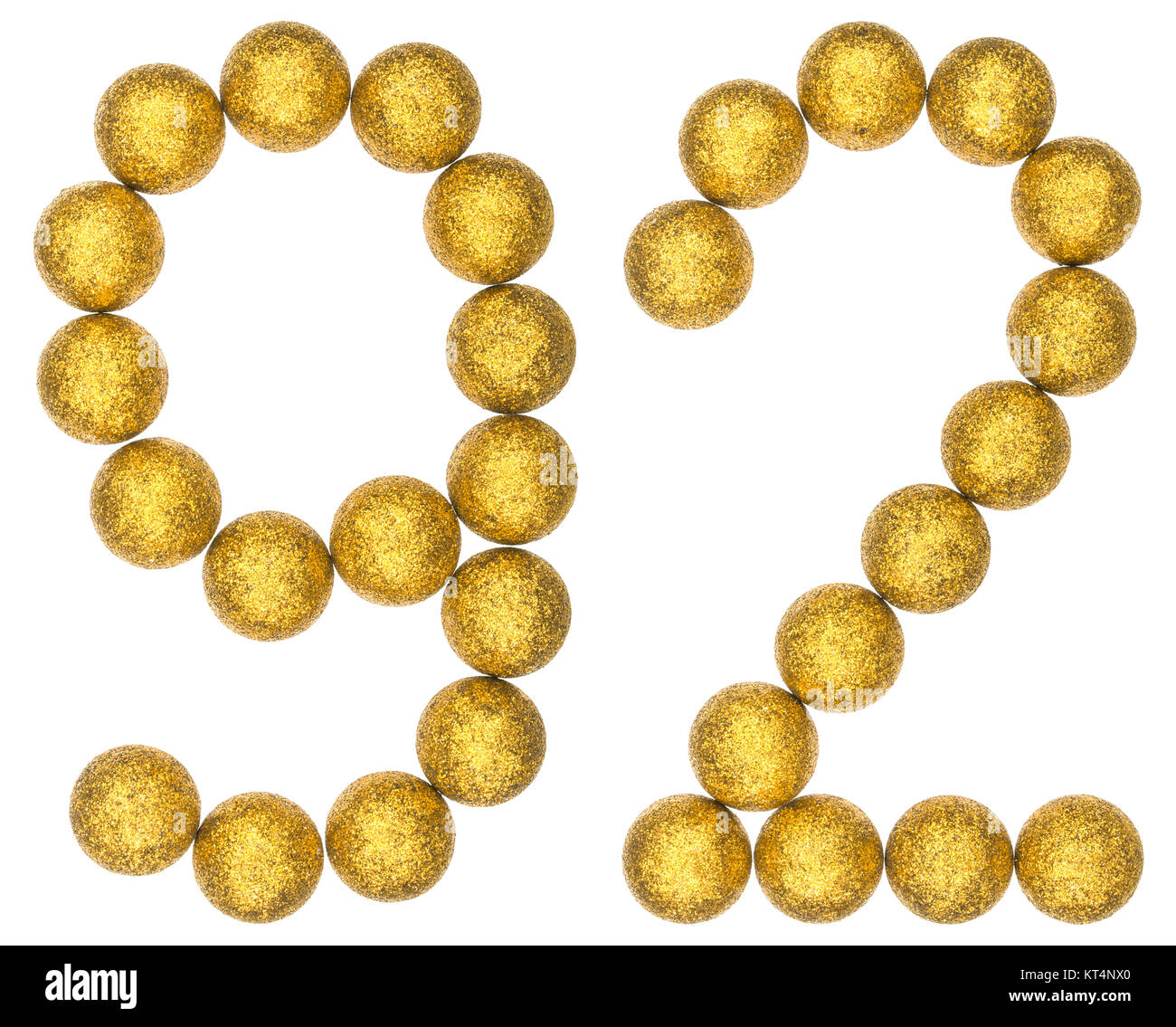 Numeral 92, ninety two, from decorative balls, isolated on white ...