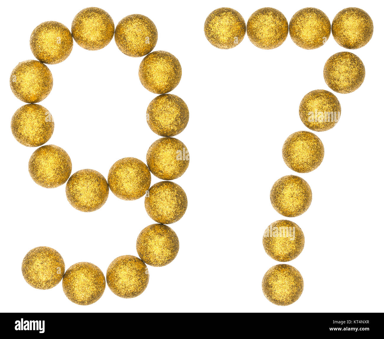 Numeral 97, ninety seven, from decorative balls, isolated on white ...