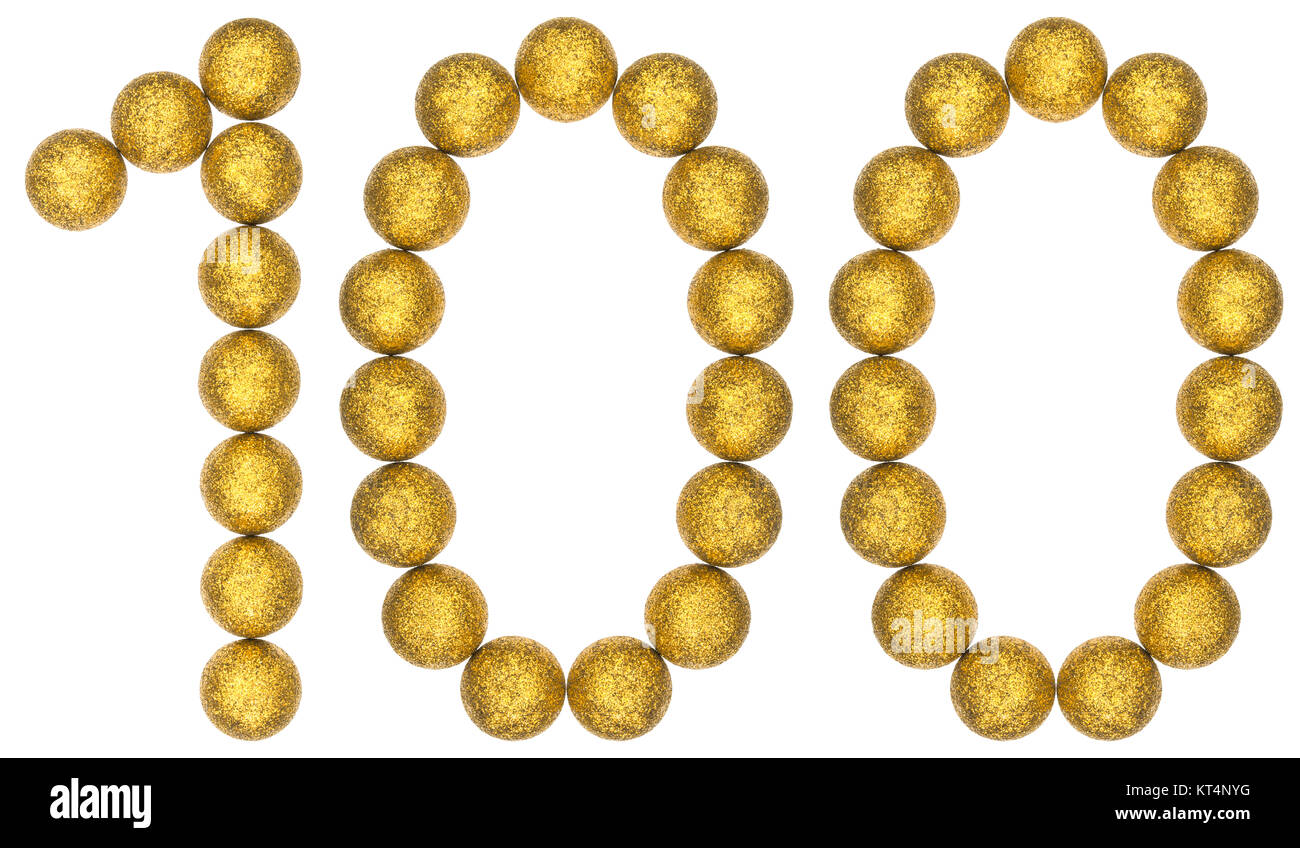 Numeral 100, one hundred, from decorative balls, isolated on white ...