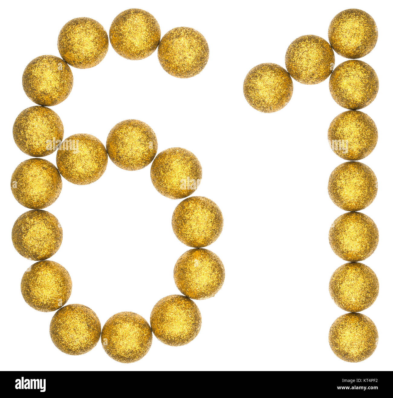 Numeral 61, sixty one, from decorative balls, isolated on white ...