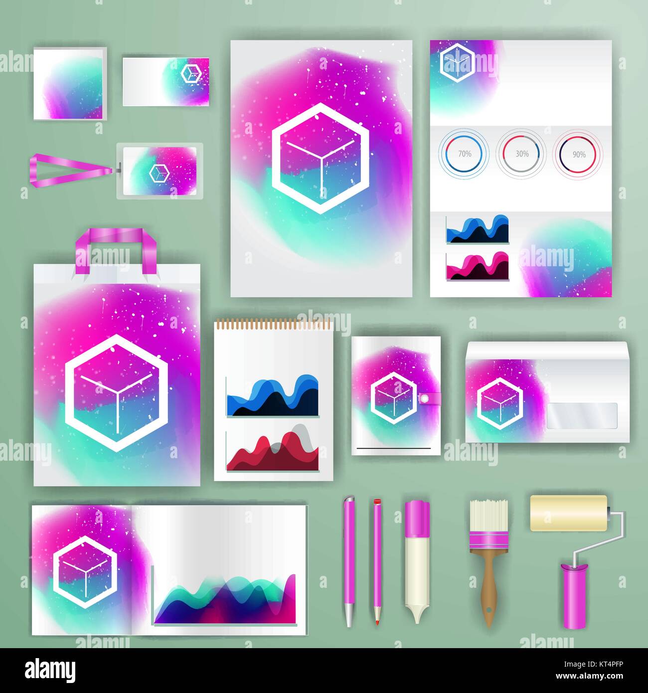 Corporate identity template with color elements. Vector company ...