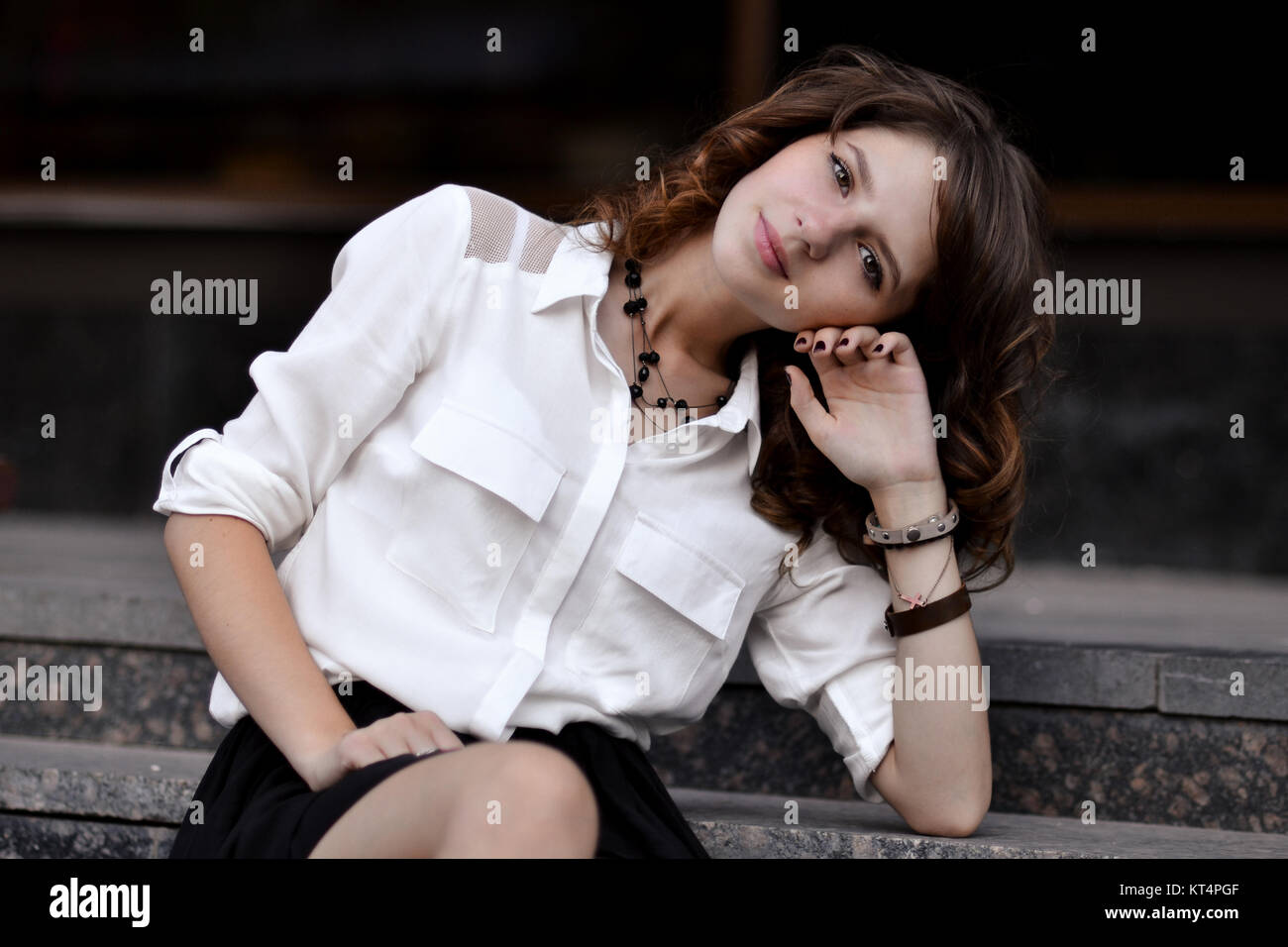 Friendly,kind,interesting,cute,lovely school girl, student on stairs ...