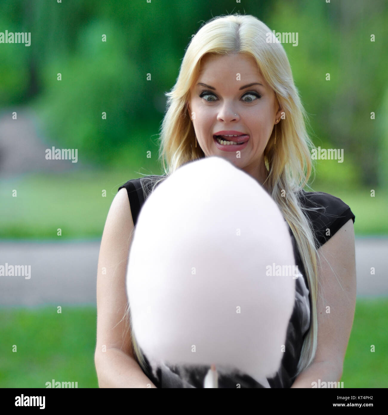 Crazy Girl Beautiful Girl With Open Mouthbig Crazy Eyes And Protruding Tongue Look At Big
