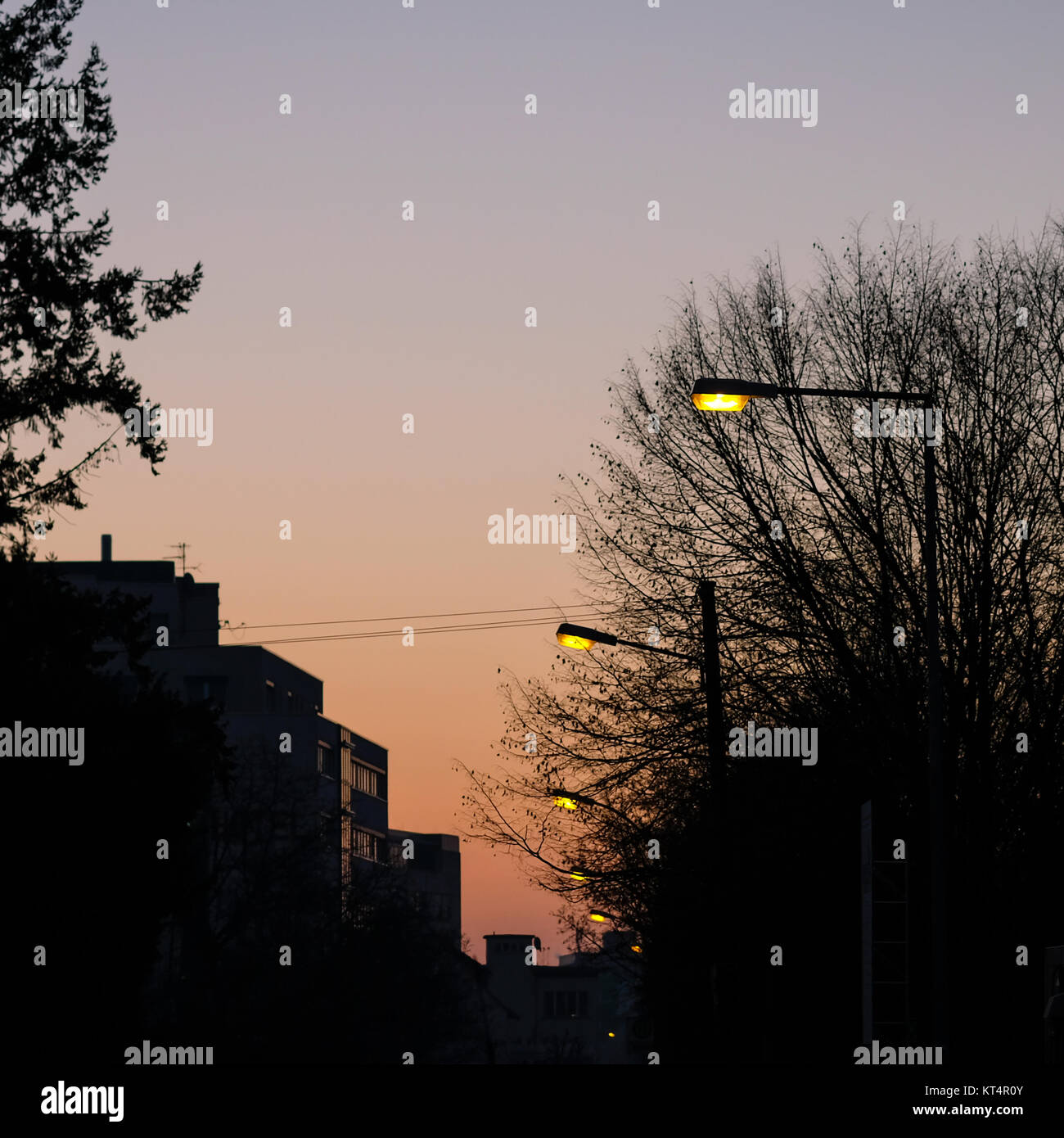 yellow streetlights morning Stock Photo - Alamy