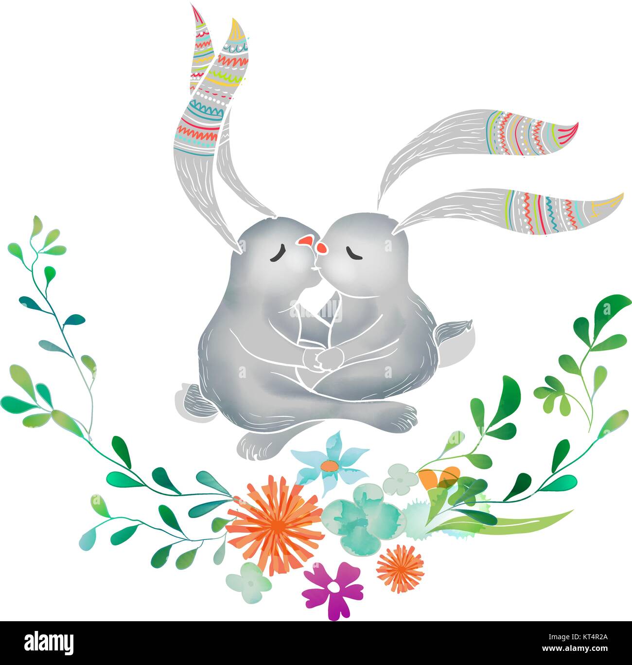 Vector Watercolor Floral background With Hand Painted bunny. Watercolor ...