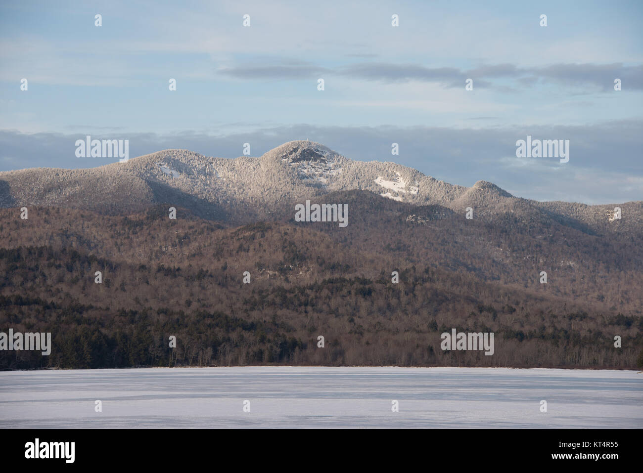 A view of Snowy Mountain from Lewey Lake in the Adirondack Mountains in ...