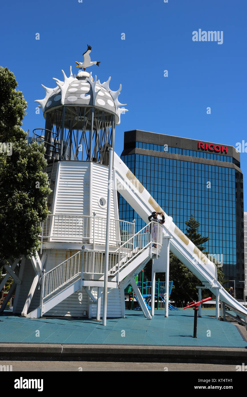 Lighthouse slide in Frank Kitts Park near Queens Wharf on the ...