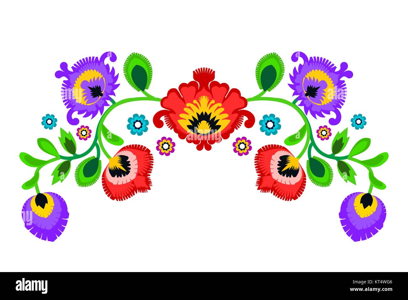 Folk embroidery ornament with flowers. Traditional authentic polish ...