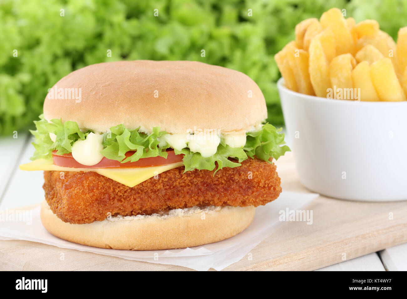 fish burger fish burger fried fish hamburger with fries Stock Photo - Alamy