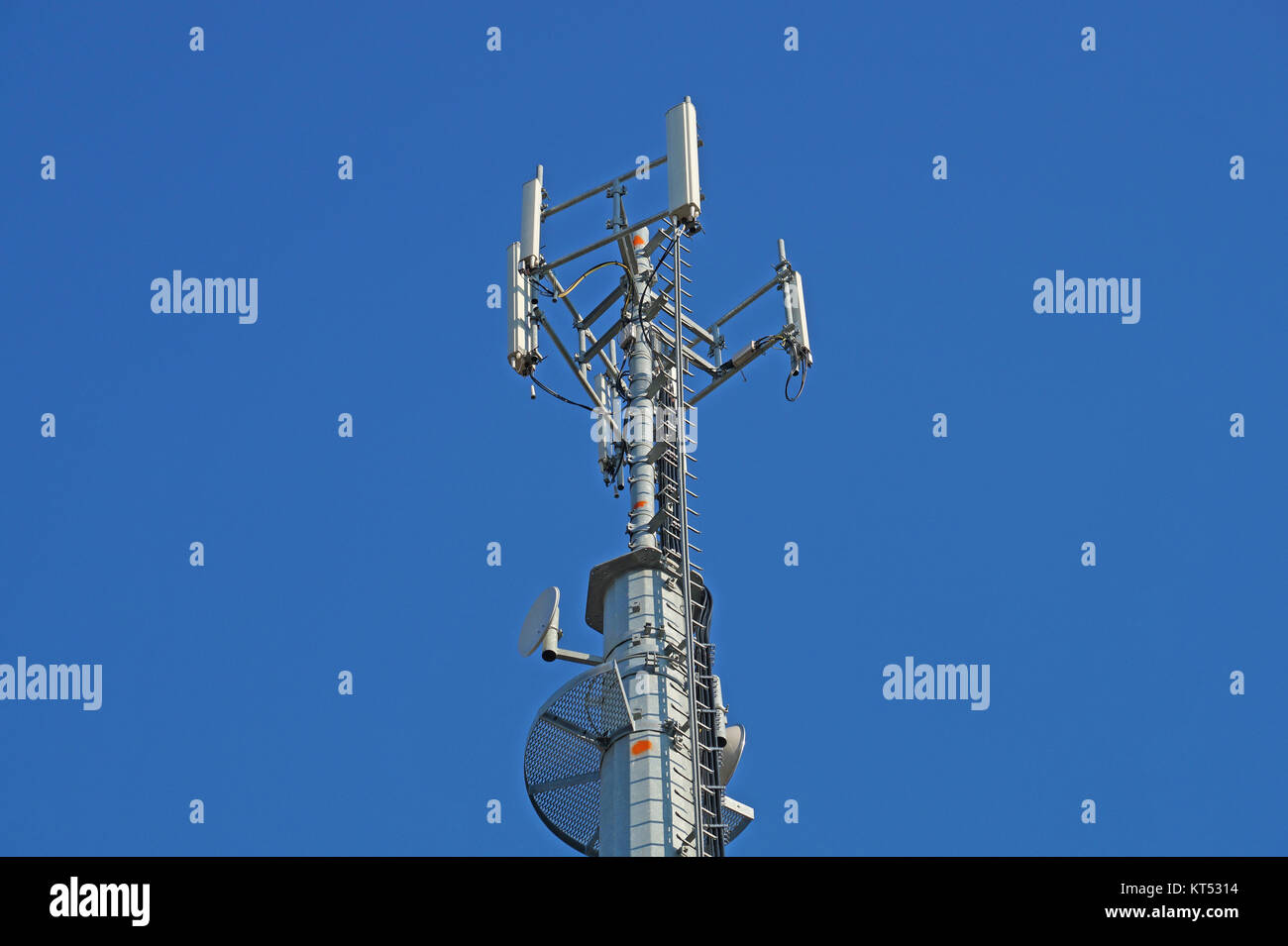 mobile pole behind tree with blue sky back ground ,technology can ...