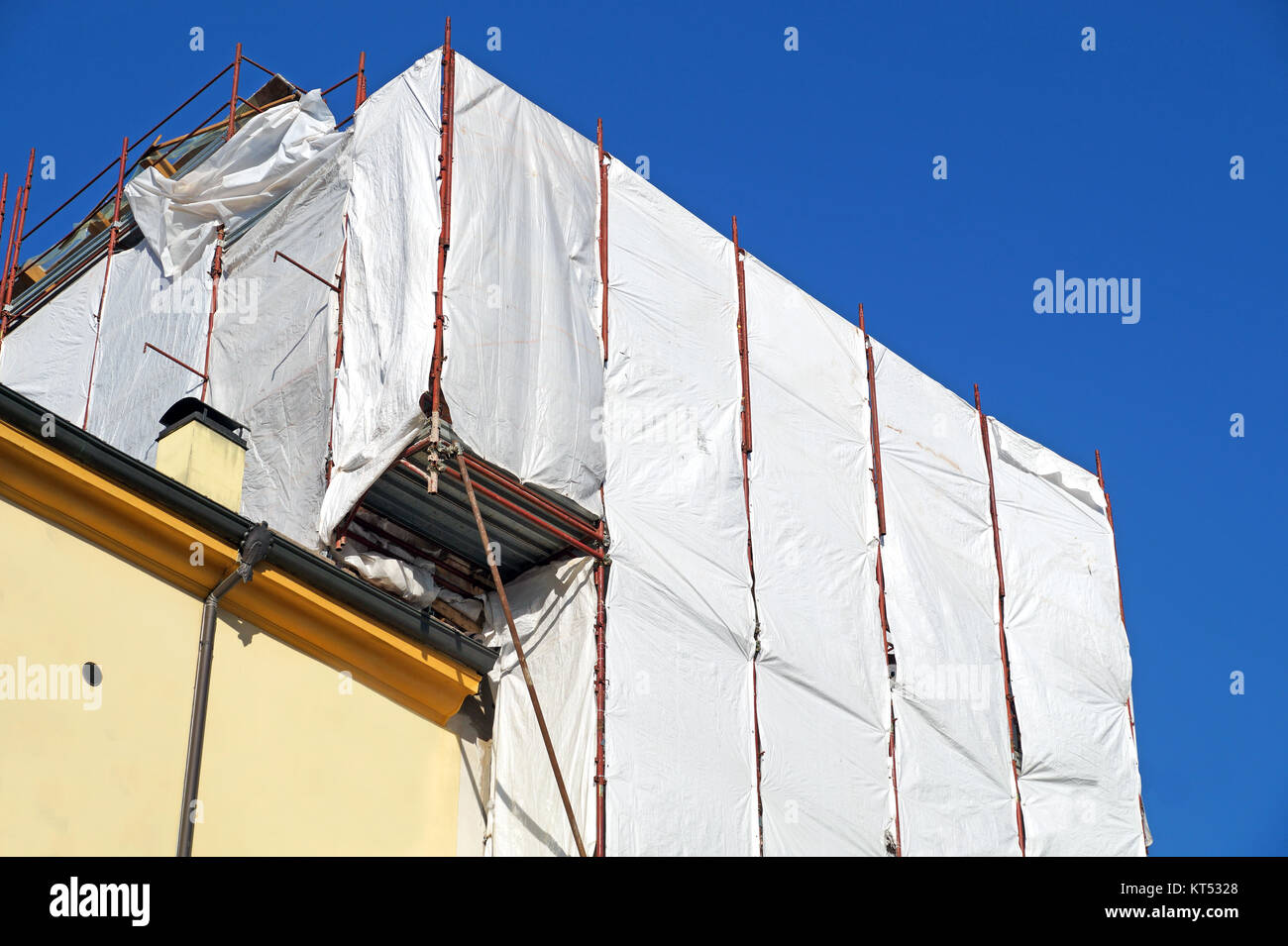 Extensive scaffolding providing platforms for work in progress Stock ...