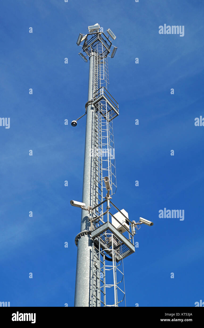 Surveillance cameras and modern lighting fixtures on the lamppost Stock ...