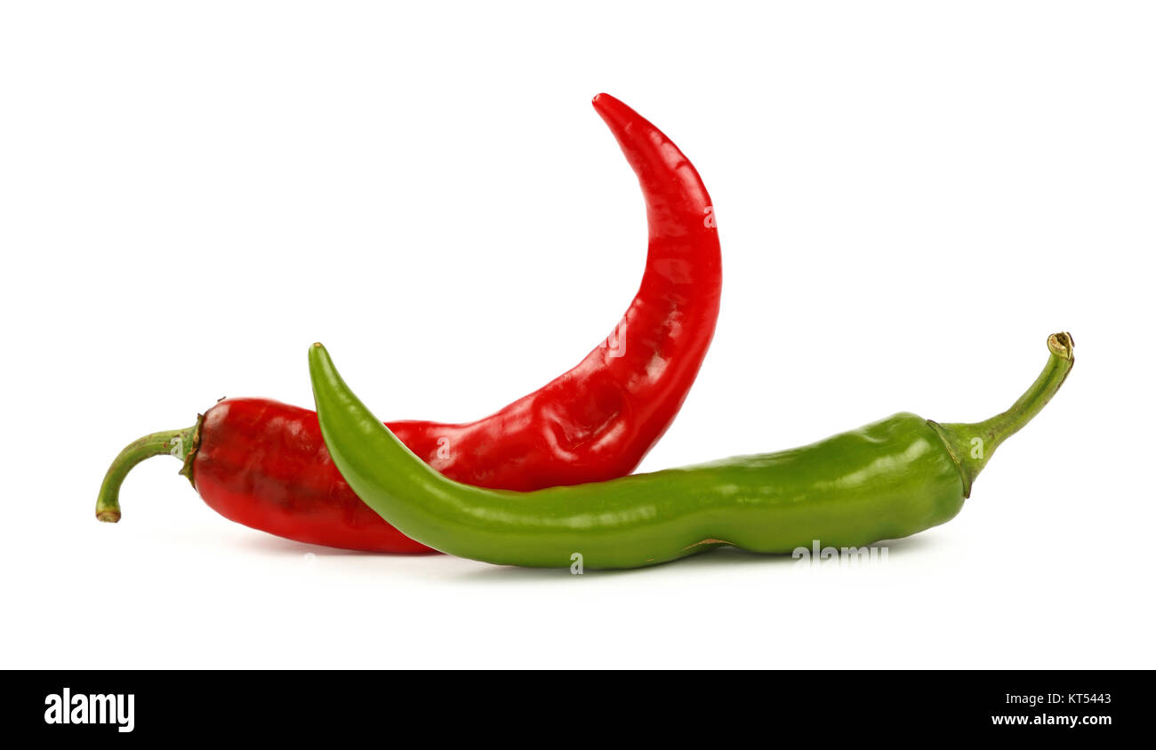 Green and red hot chili peppers close up on white Stock Photo - Alamy
