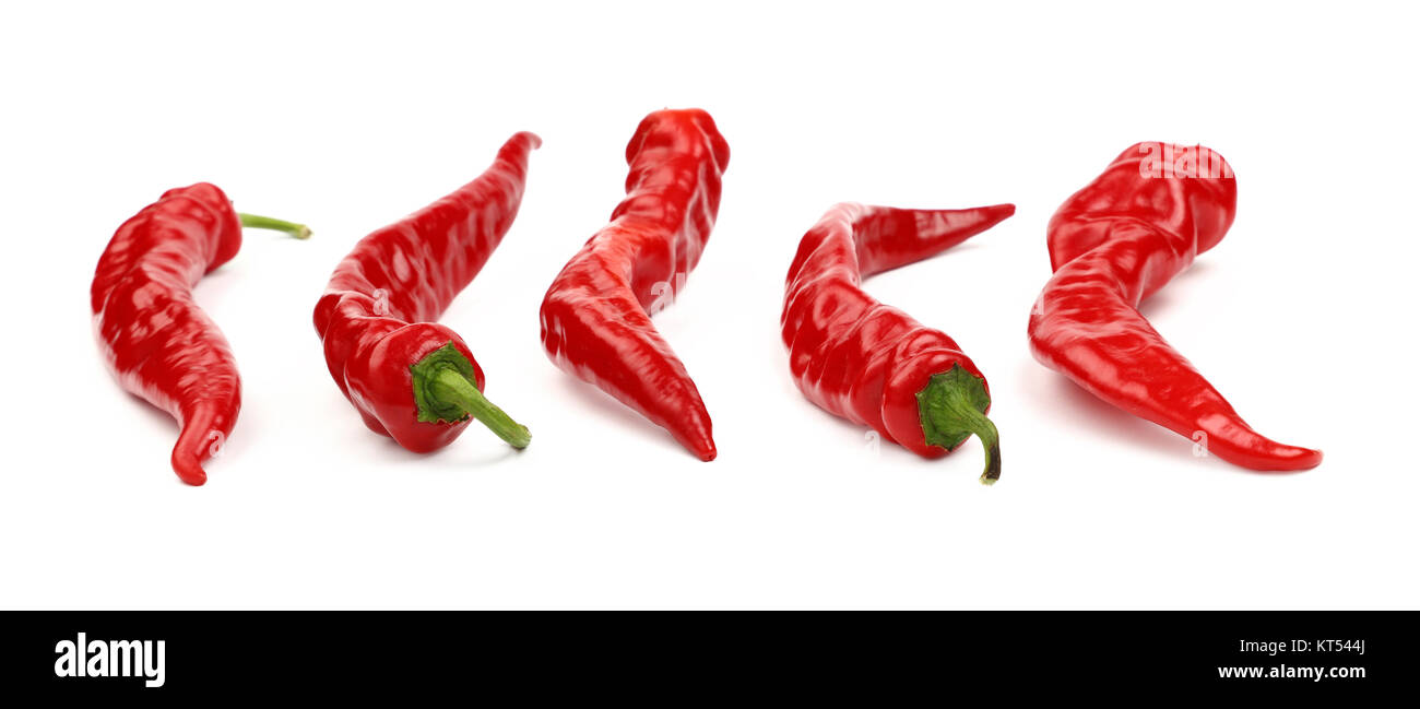 Red hot chili peppers close up isolated on white Stock Photo - Alamy