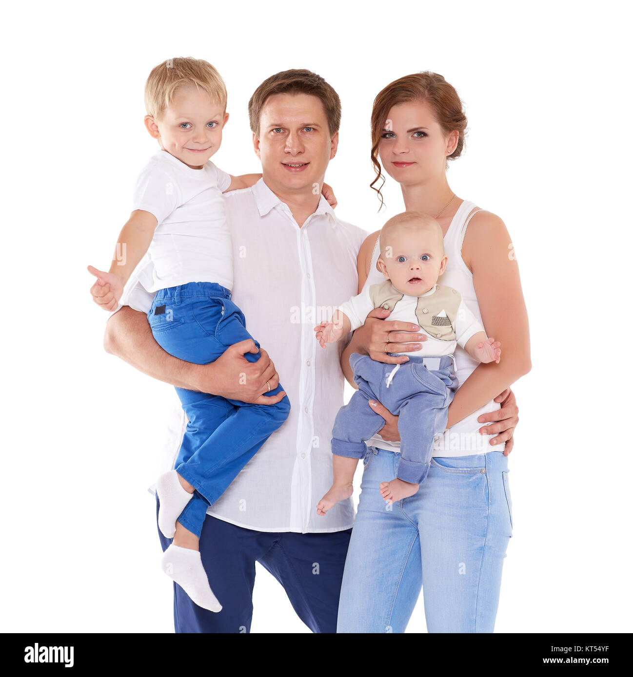 Happy family with two babies Stock Photo - Alamy