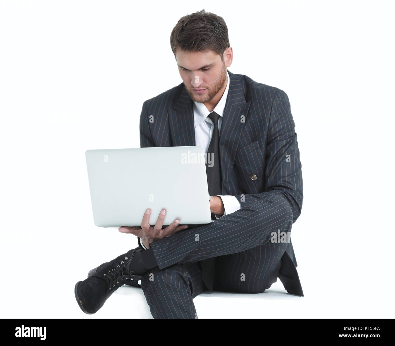 handsome businessman with a laptop Stock Photo - Alamy