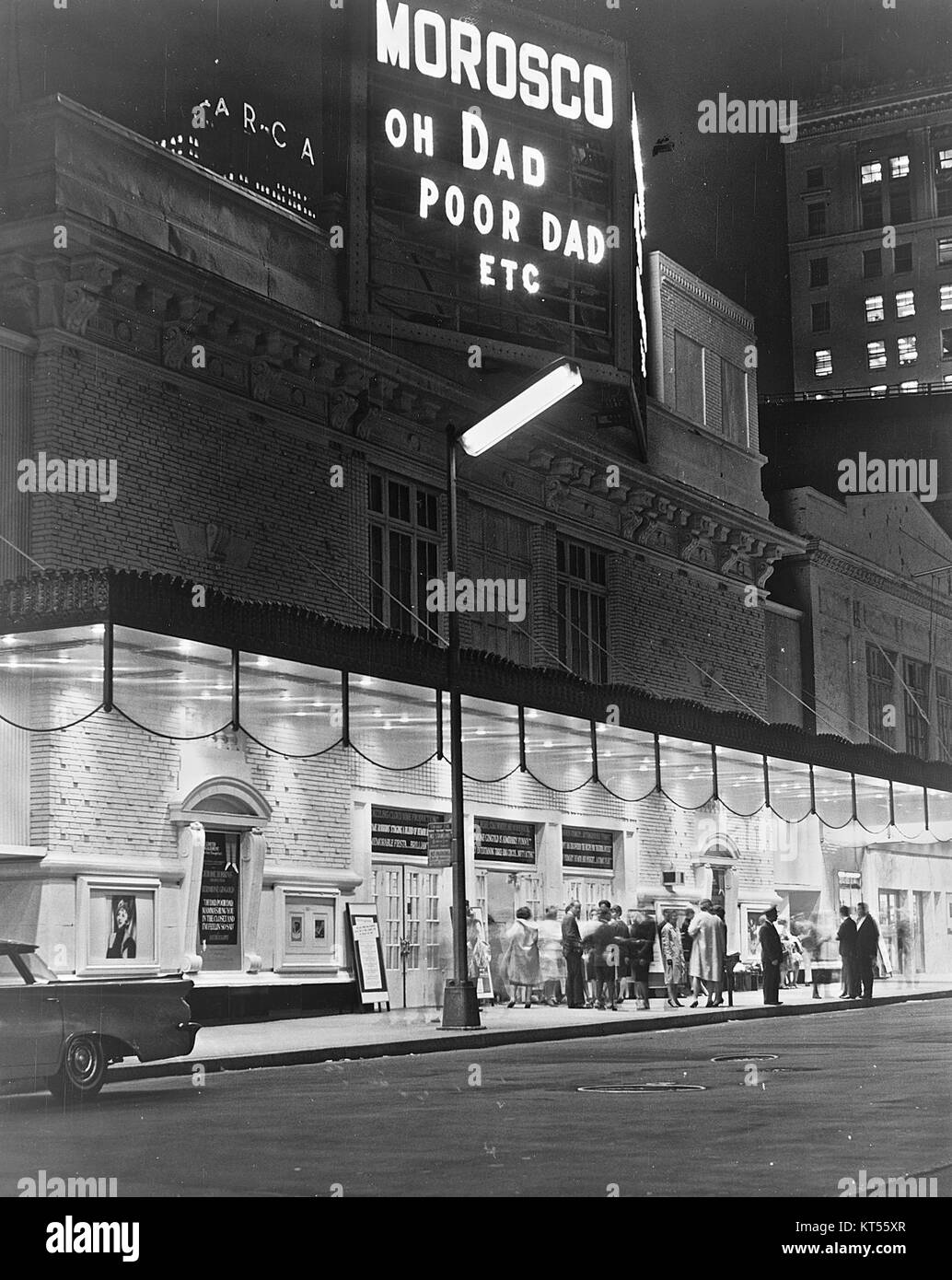 The Morosco Theatre in New York City, photographed at night, is a ...